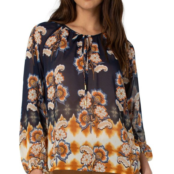 Liverpool | Tops | New Liverpool Shirred Blouse With Neck Ties In ...